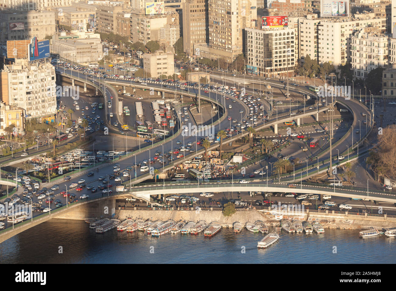 Egypt, Cairo,complex road intersection as seen from the Cairo tower ...