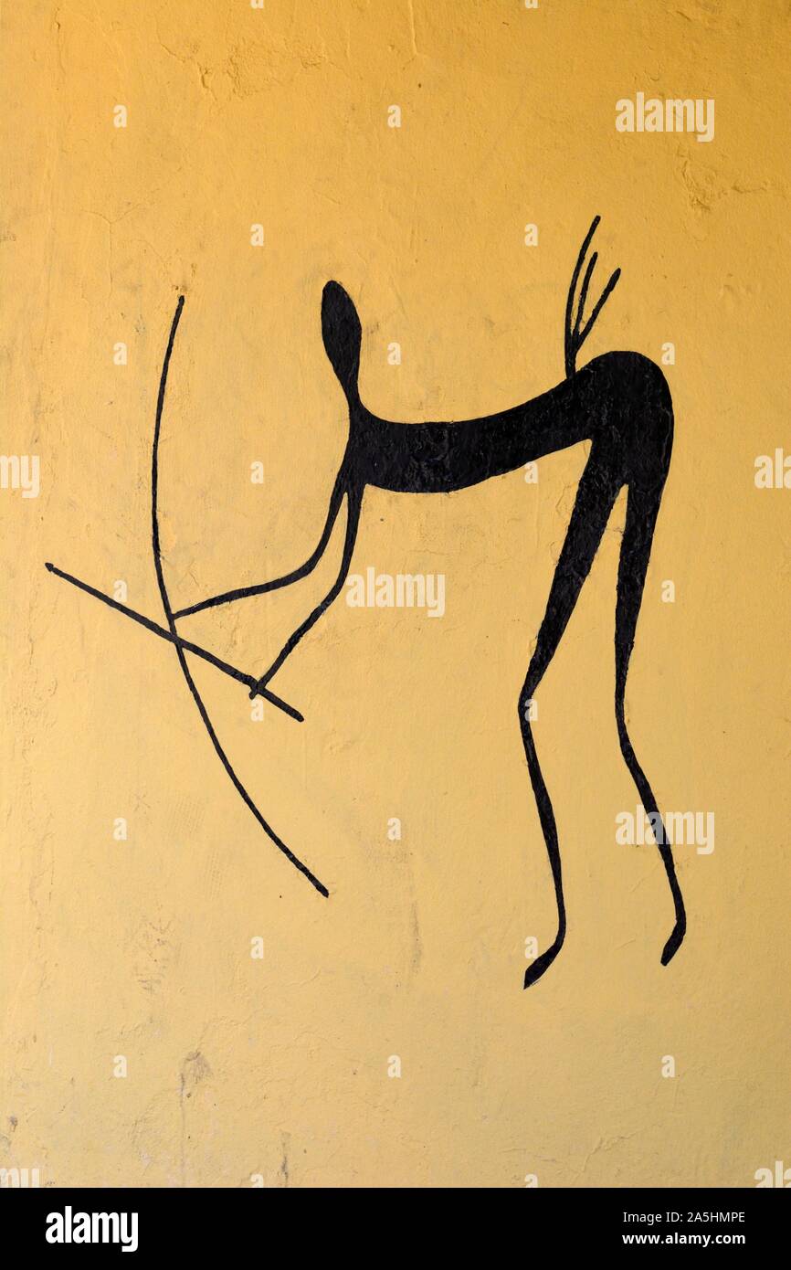 Native art of a hunting scene depicting the Baswara Tribe hunter ...