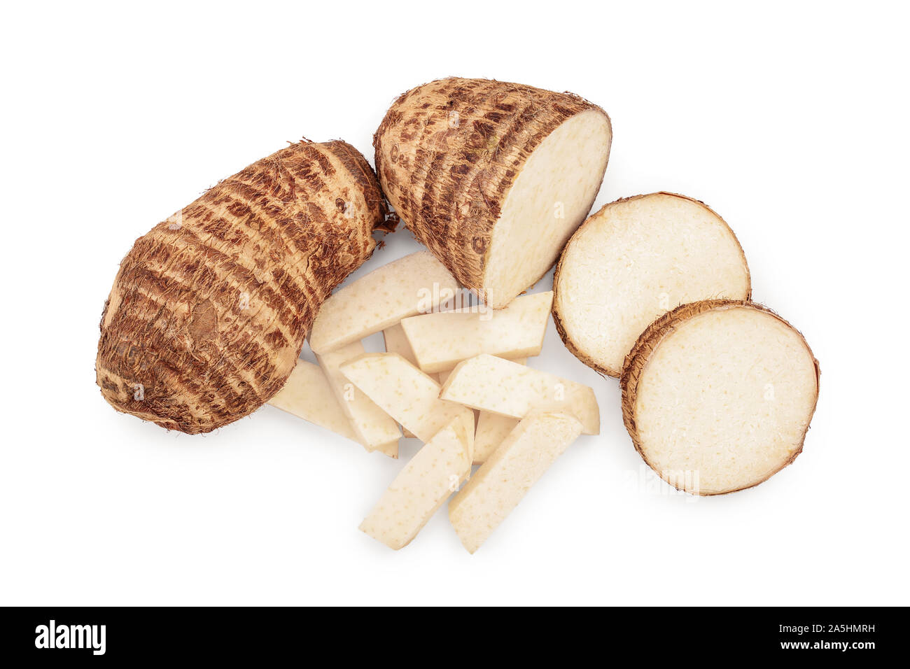 fresh taro root isolated on white background. Top view. Flat lay Stock ...