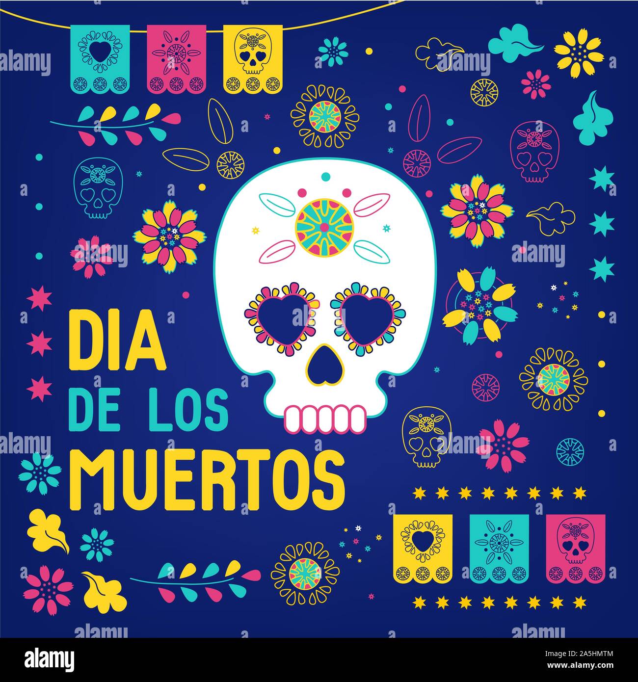 Day of the dead, Dia de los muertos blue background, square banner ...