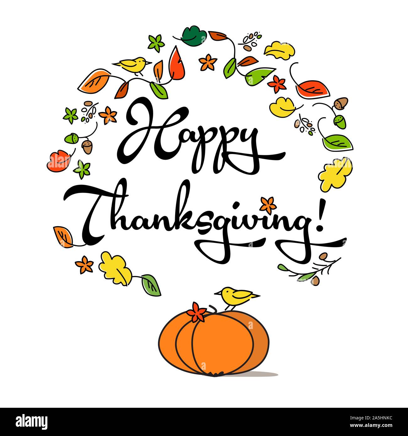 Happy Thanksgiving lettering typography poster. Collage of handwritten font, autumn leaves ...