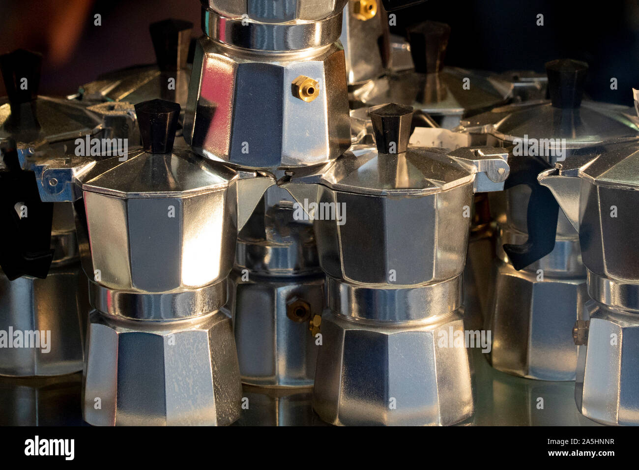 many italian coffeepot moka machine Stock Photo - Alamy