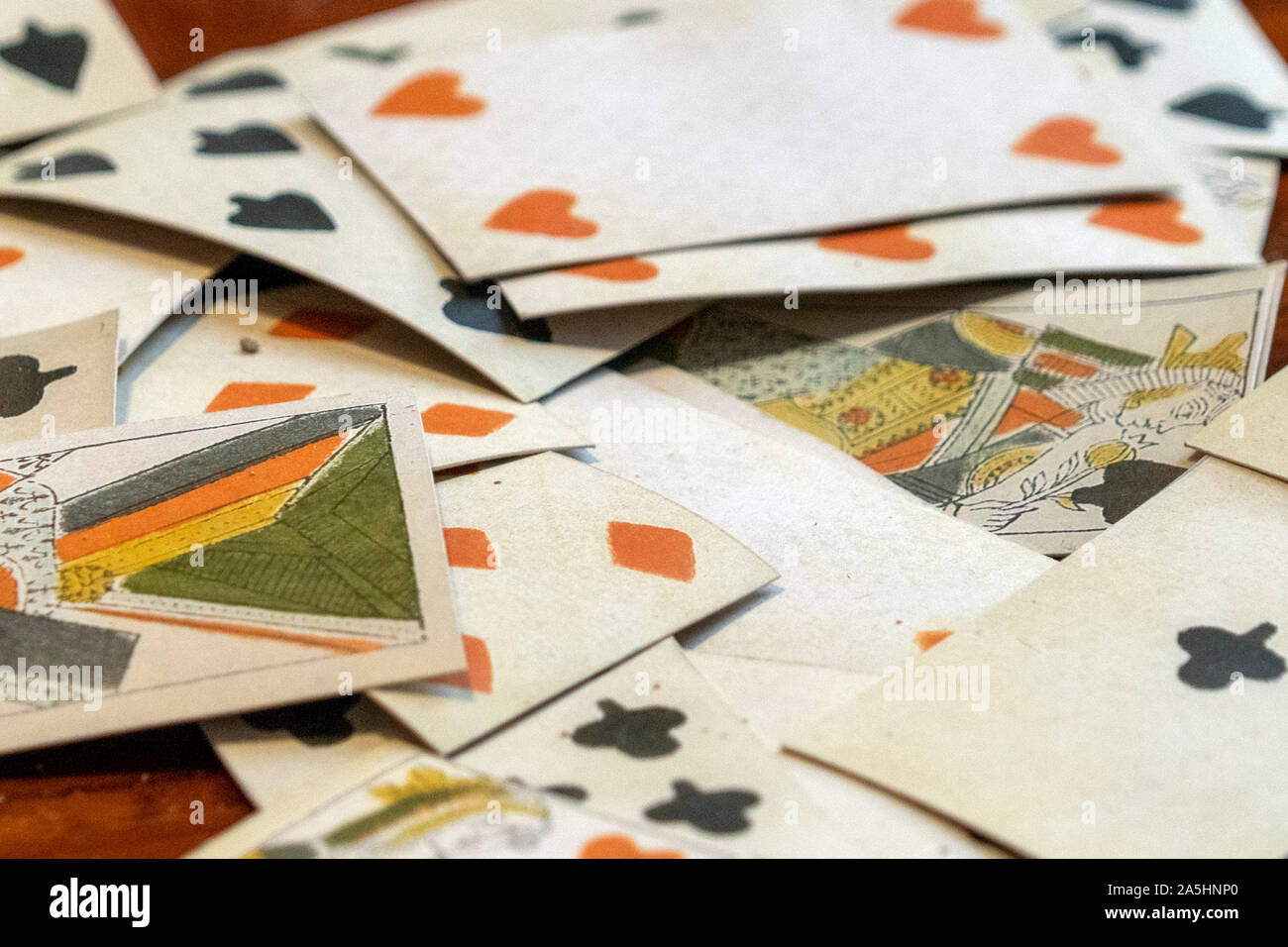 ancient old medieval playing cards set on a table detail Stock Photo ...