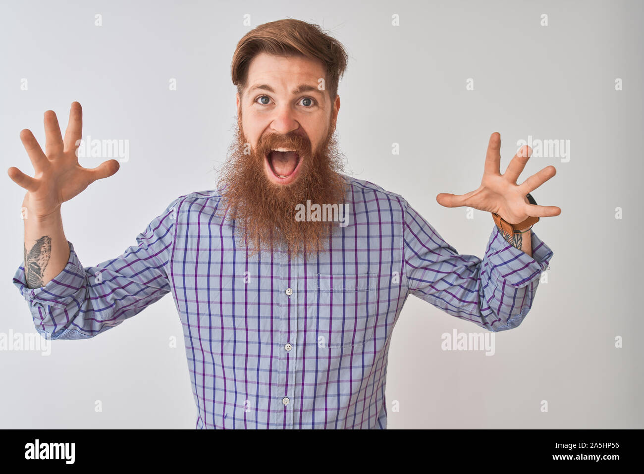 Young redhead irish man wearing casual shirt standing over isolated ...