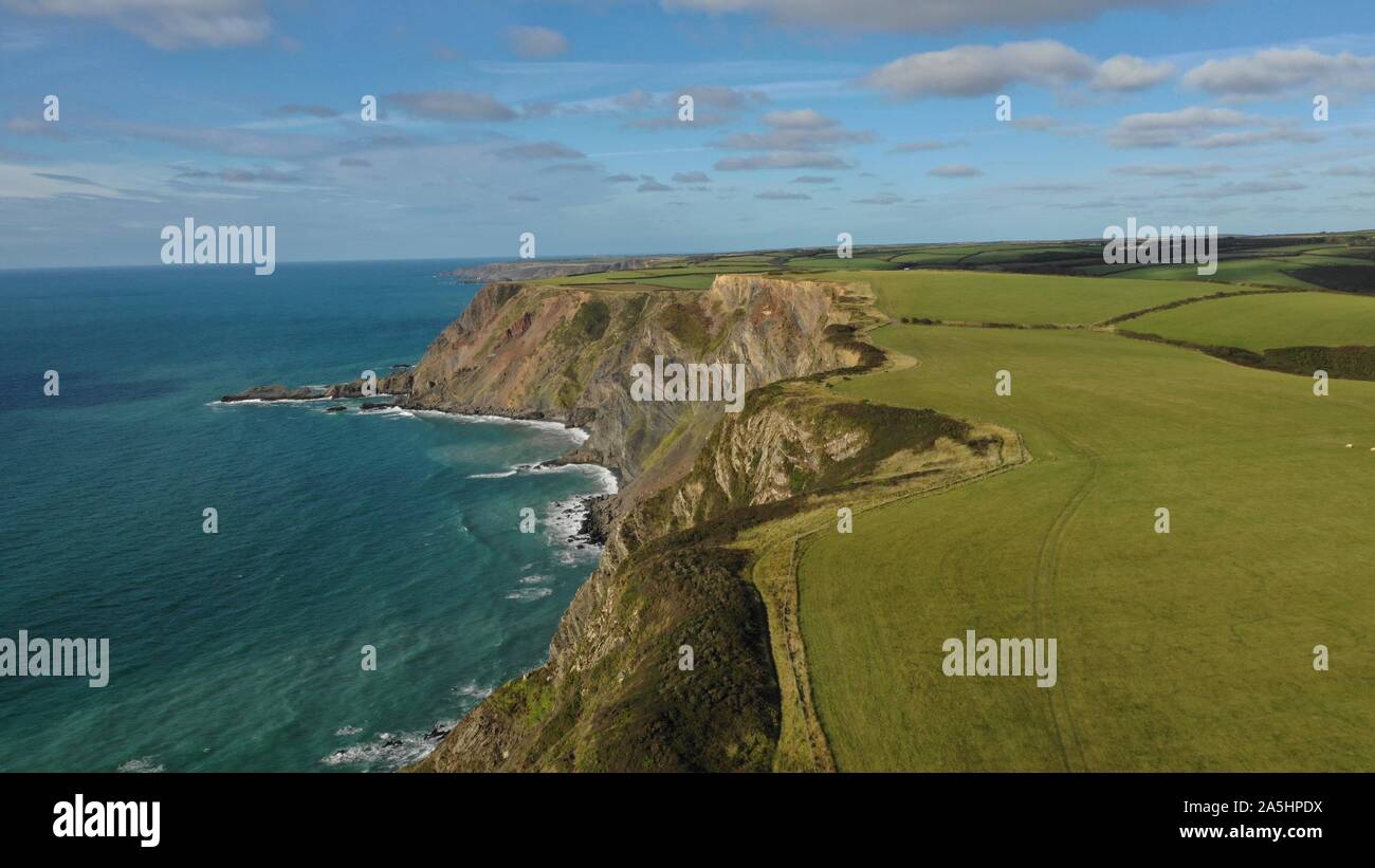 An aerial view over the coast line at Welcombe mouth, Devon Stock Photo ...