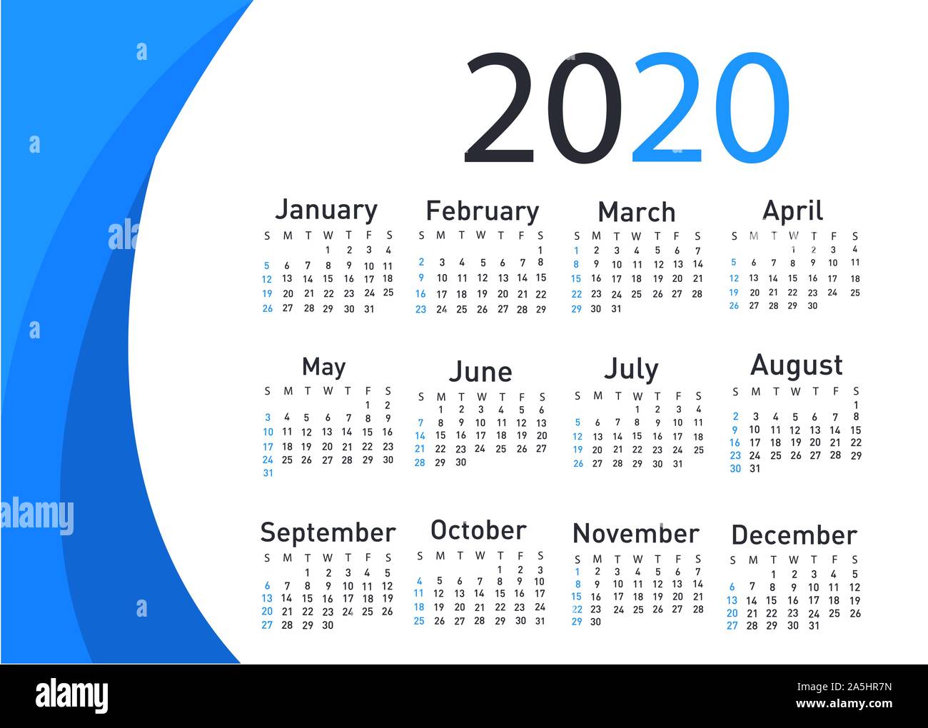 Calendar for 2020 vector illustration Stock Vector Image & Art - Alamy