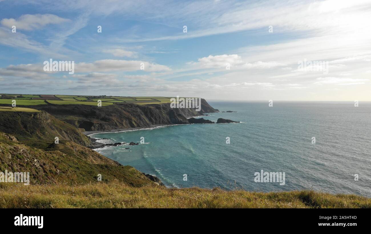 An aerial view over the coast line at Welcombe mouth, Devon Stock Photo ...