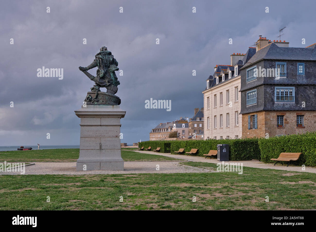 statue of Jacques Cartier explorer of Canada in the walled city of ...