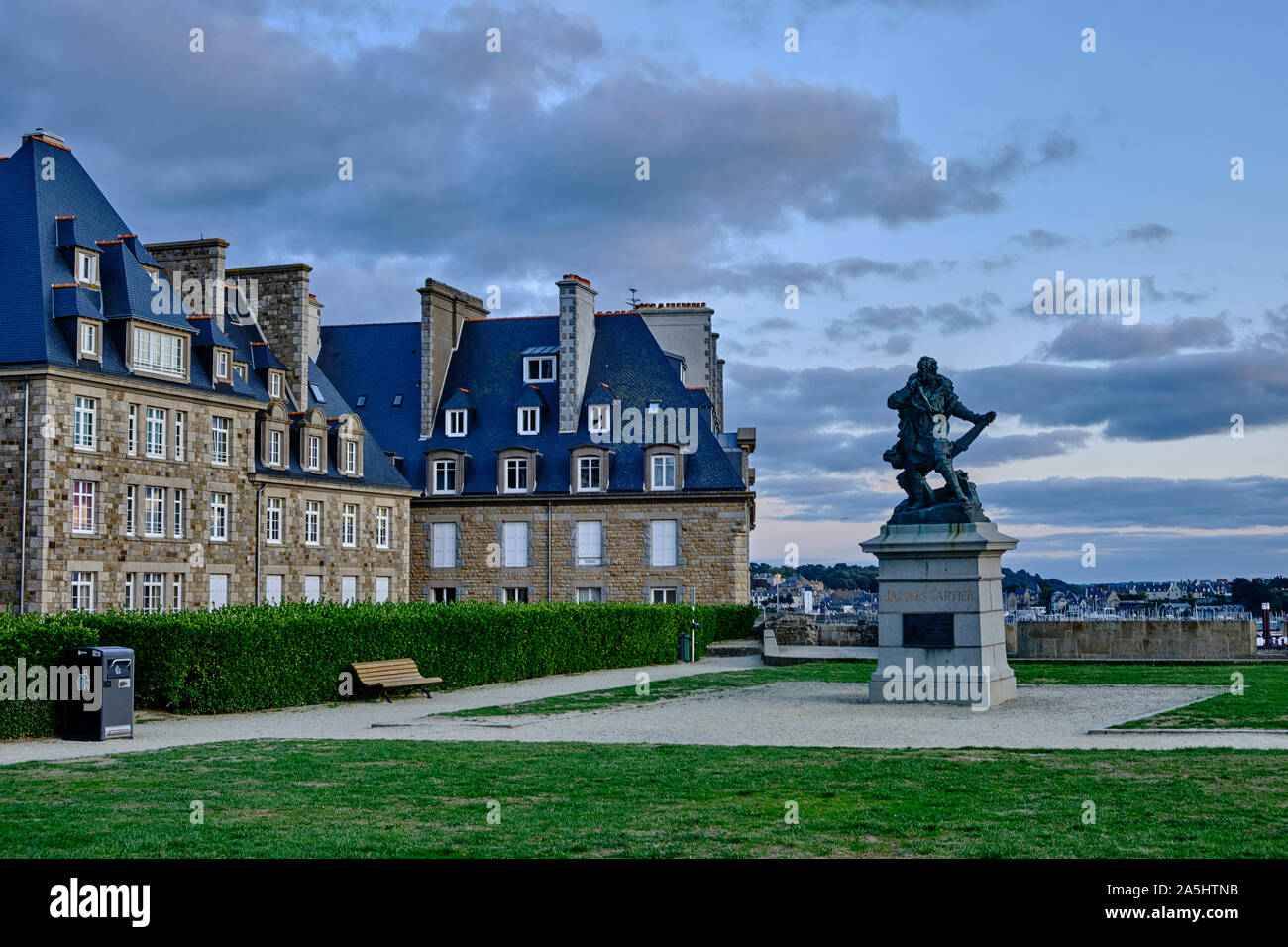 statue of Jacques Cartier explorer of Canada in the walled city of ...