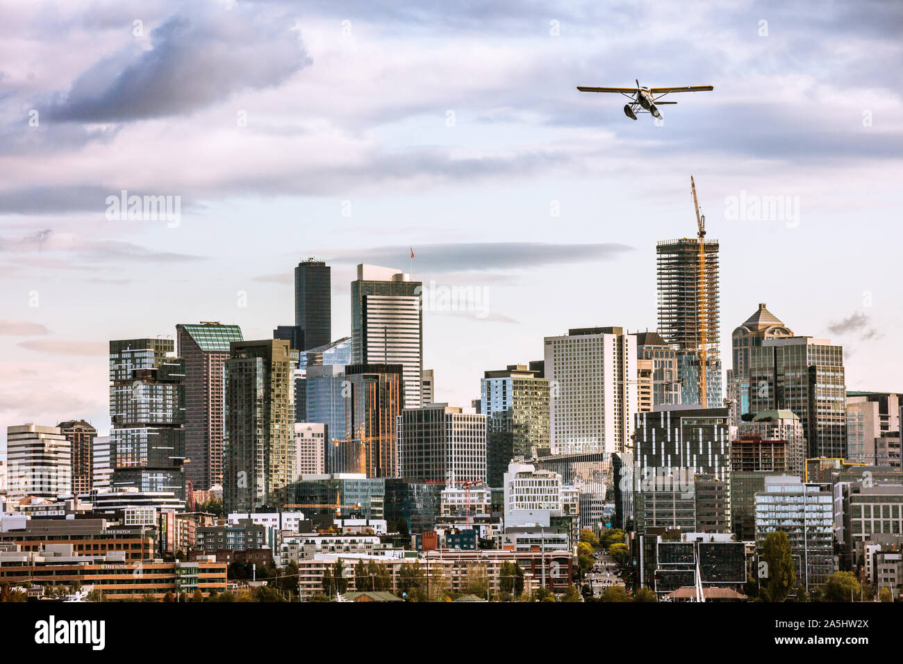 Seattle skyline from Lake Union, with the new Rainer Square Tower, the ...