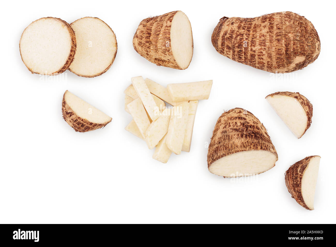 fresh taro root isolated on white background with copy space for your ...