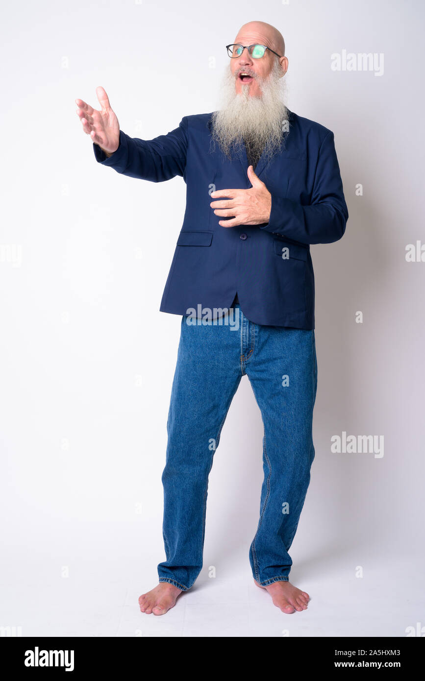 Mature bald businessman talking showing hi-res stock photography and ...
