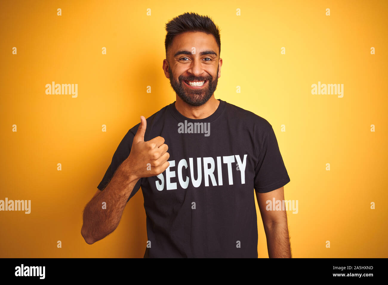 Arab indian hispanic safeguard man wearing security uniform over ...