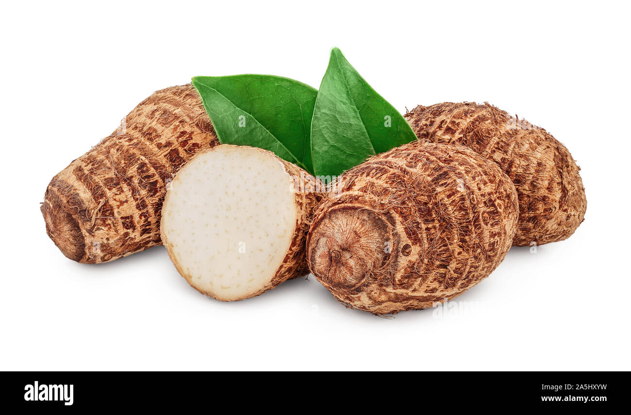 fresh taro root with half and leaf isolated on white background Stock ...