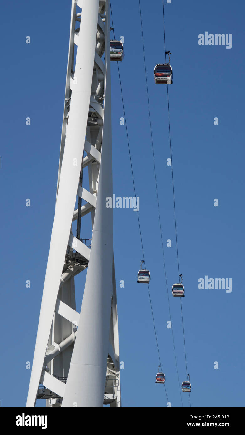 Emirates Air Line cable car near the Millennium Dome and O2 Arena in ...