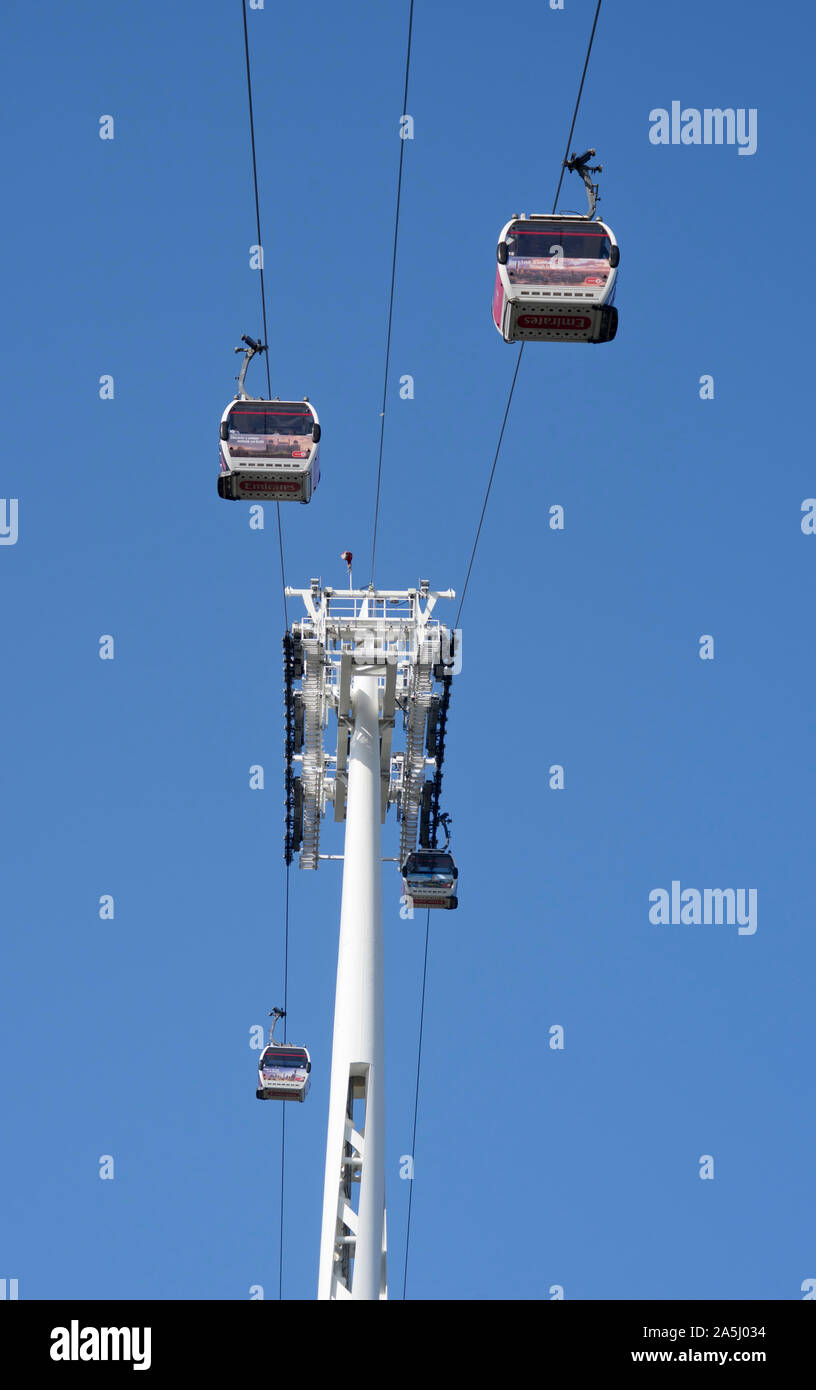 Emirates Air Line cable car near the Millennium Dome and O2 Arena in ...