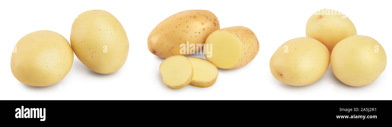 Young potato isolated on white background. Harvest new. Set or ...
