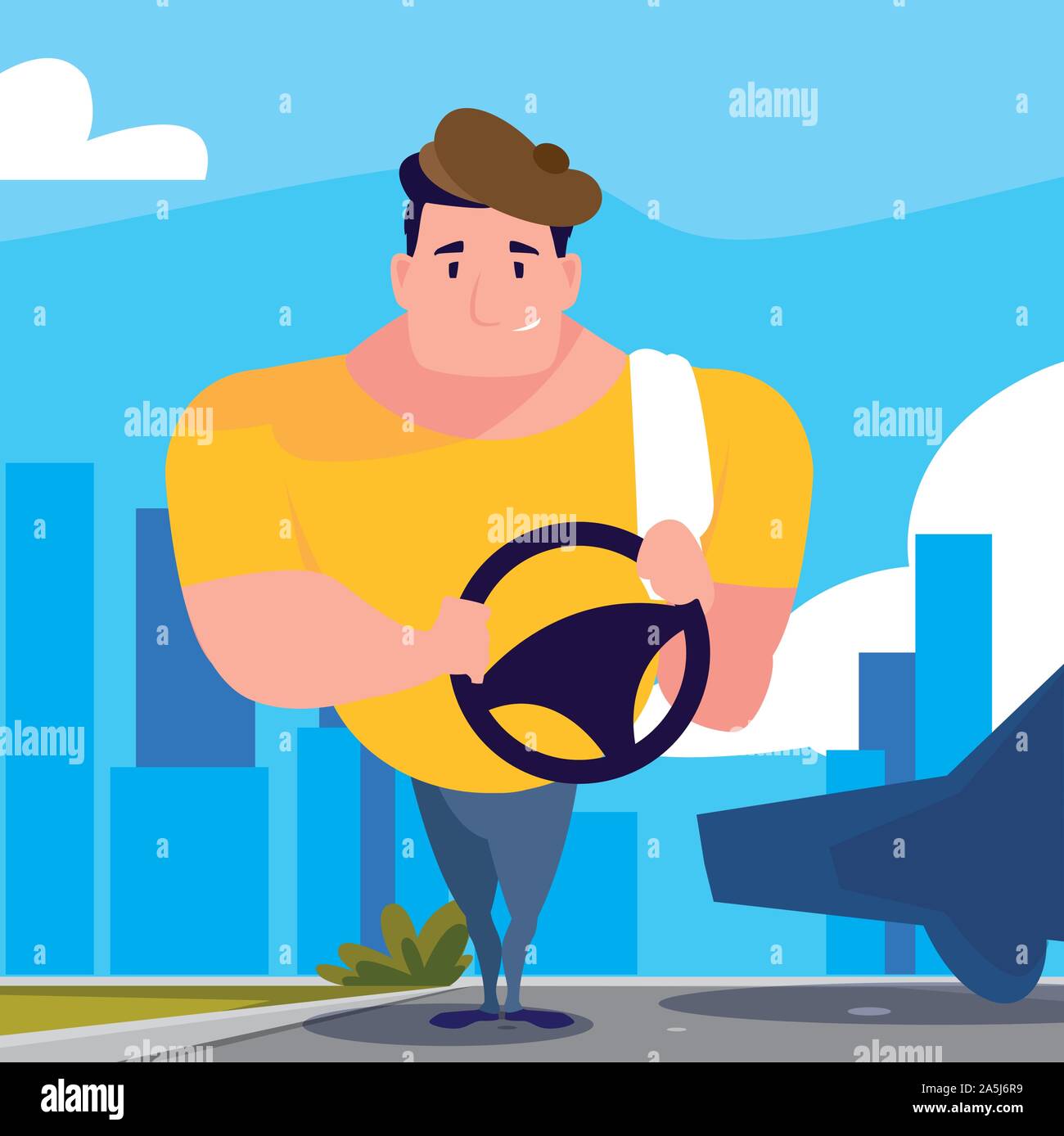 driver man holding a steering wheel vector illustration design Stock ...