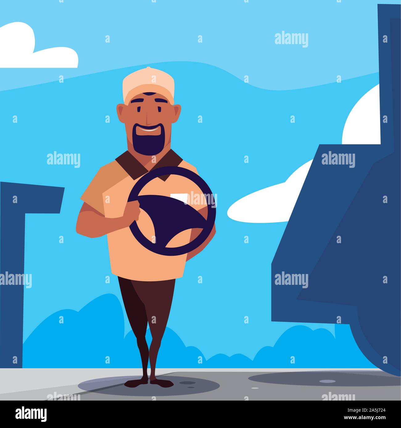 driver man holding a steering wheel vector illustration design Stock ...