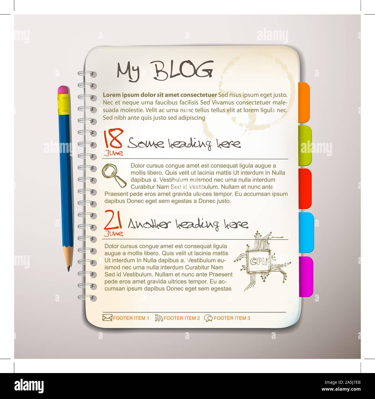 Blog web site template - Open notepad with colorful bookmarks Stock ...