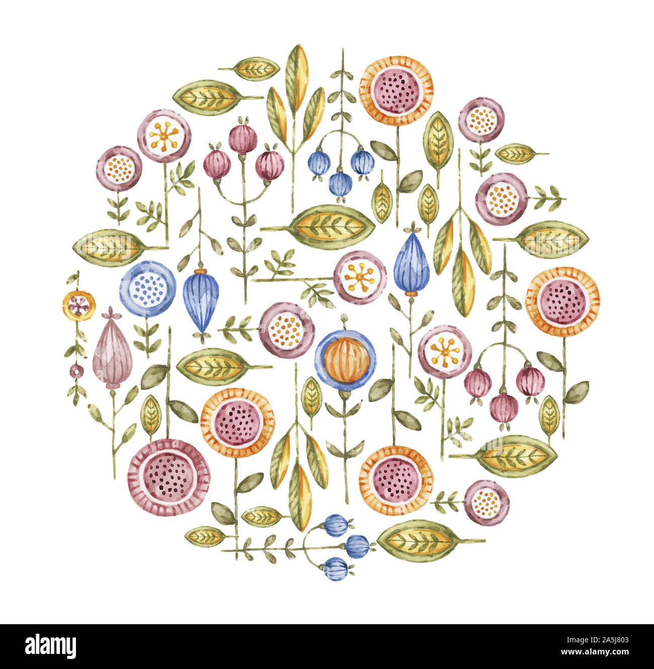 Circle watercolour flower composition isolated on white background ...