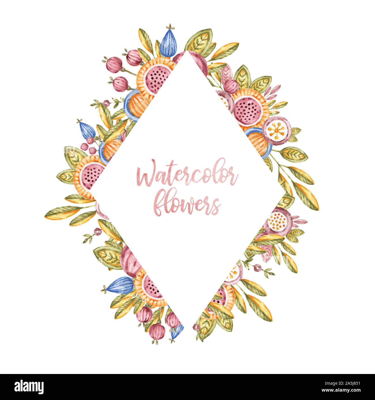 Rhombus watercolour flower frame isolated on white background ...