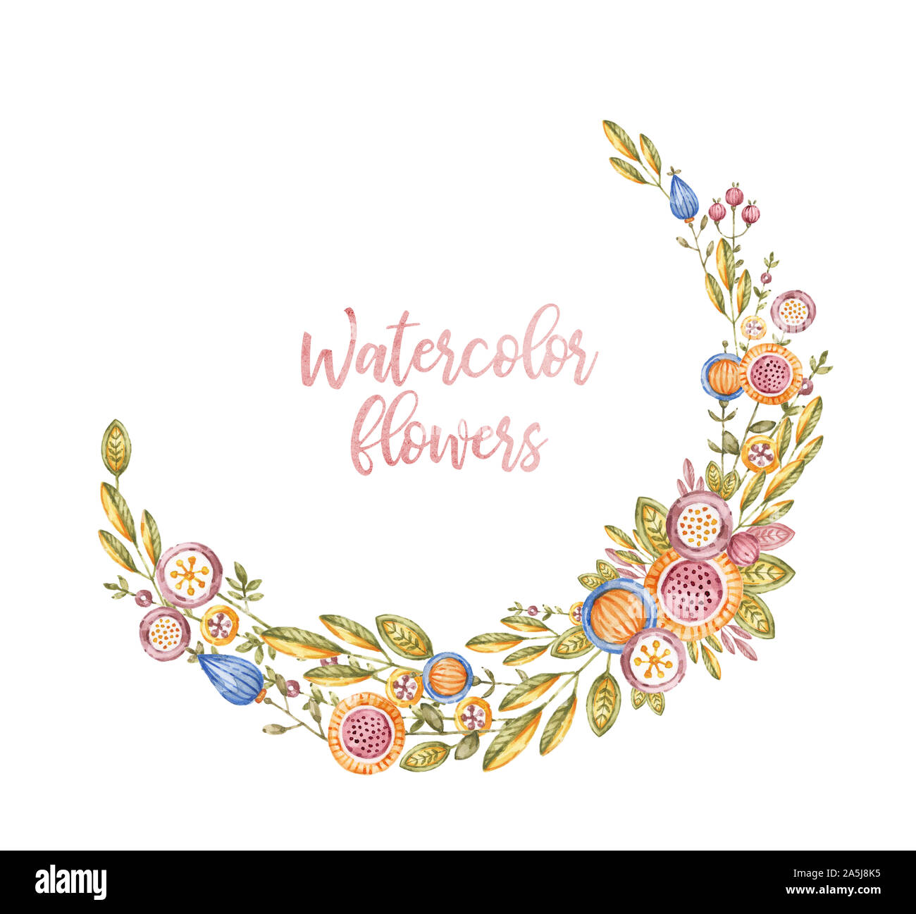 Semicircle watercolor flowers composition isolated on white background ...