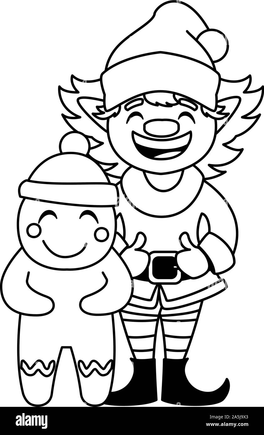 gingerbread man and elf with hat in white background vector ...