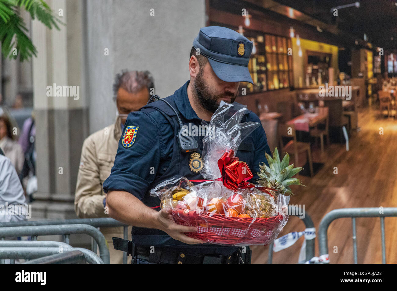 Barcelona, Spain - October 21, 2019: National police receiving gifts ...