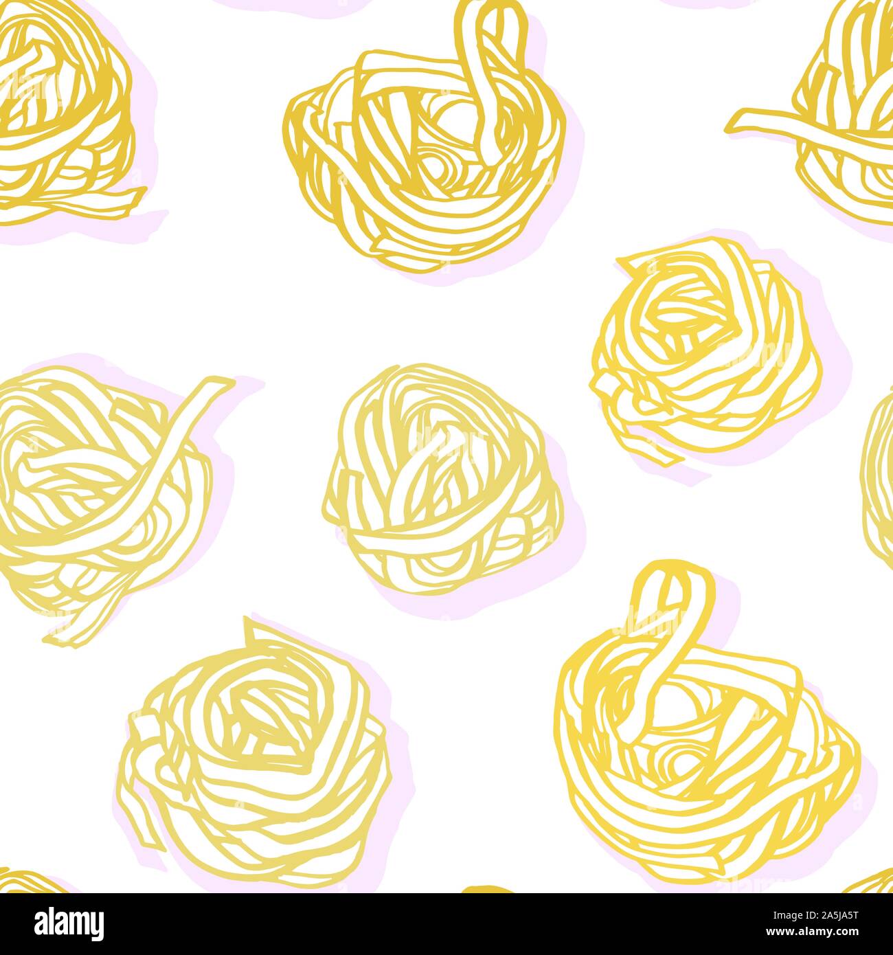Elegant delicious hand drawn noodle pattern on spotted background in ...