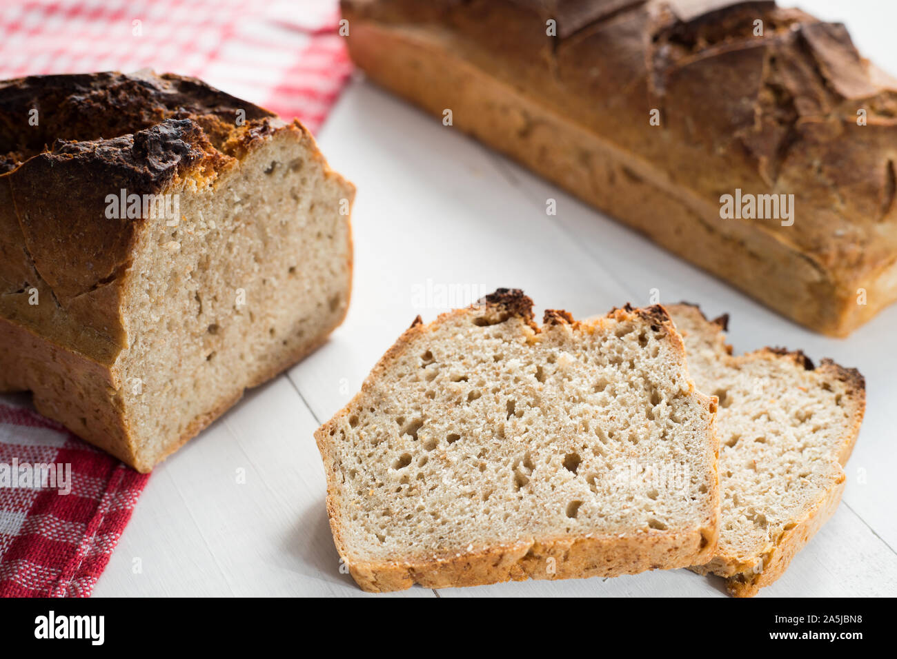tasty bread baked at home, healthy homemade bread, bio ingredients ...