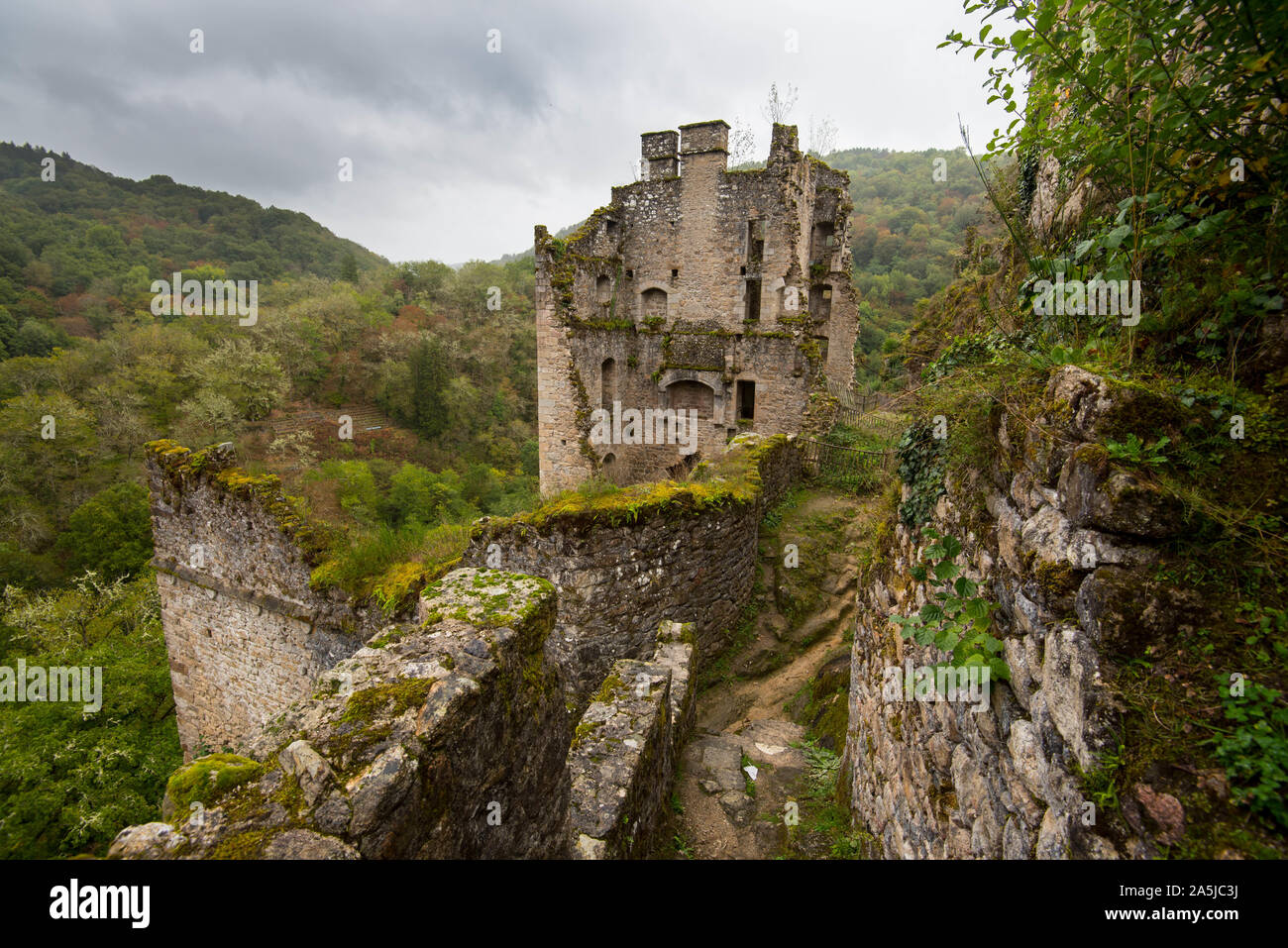 castle ruin " Les Tours de Merle" in the Dordogne valley in France ...