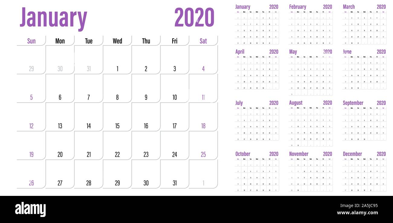 Printable calendar 2020 week Stock Vector Images - Alamy