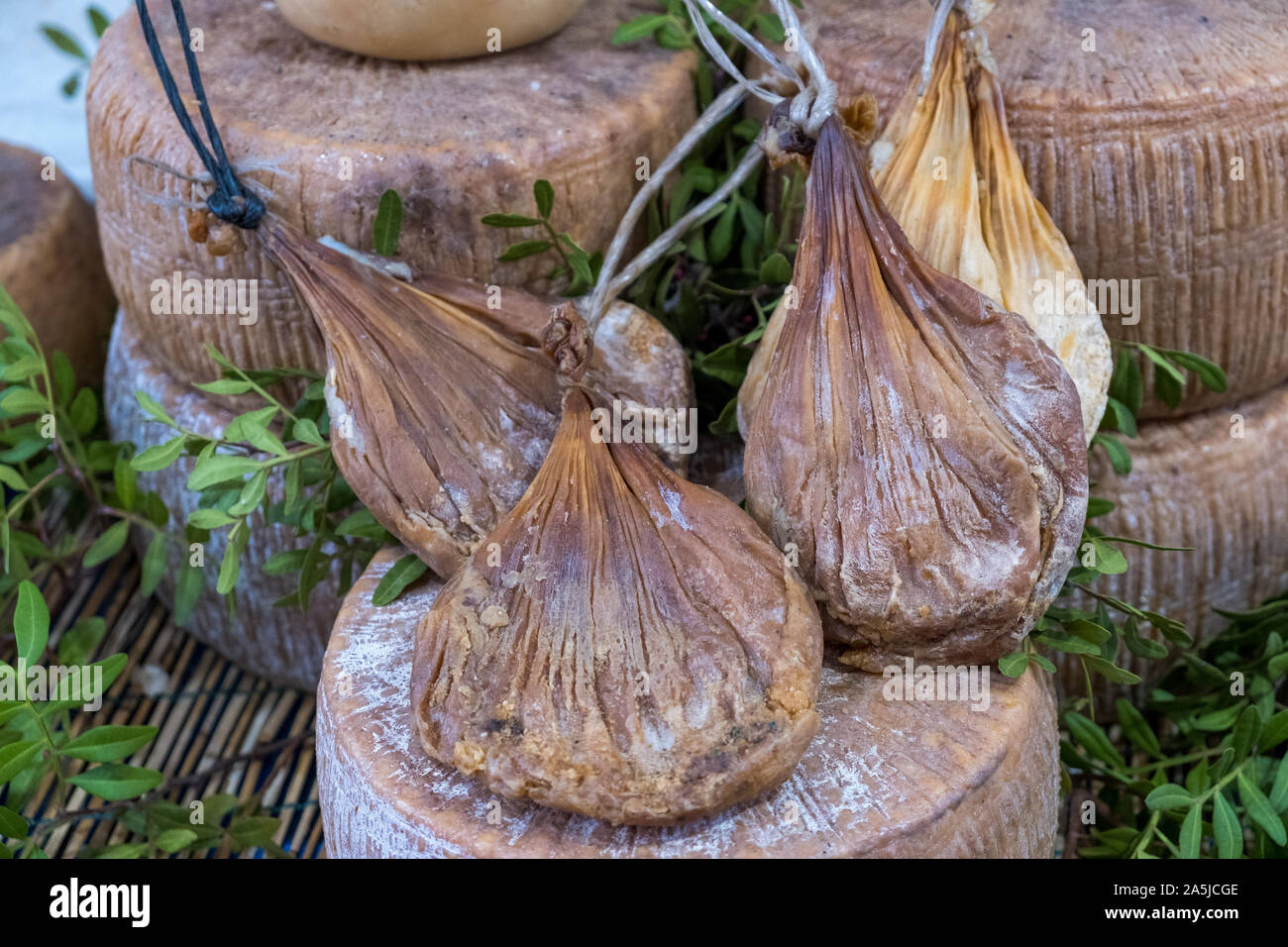 Traditional Sardinian cheese called "Su Callu" matured inside the ...