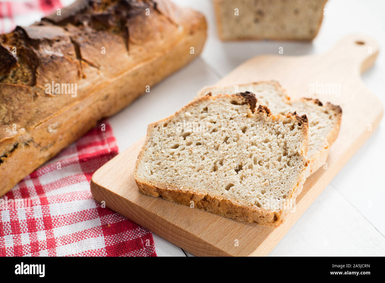 tasty bread baked at home, healthy homemade bread, bio ingredients ...