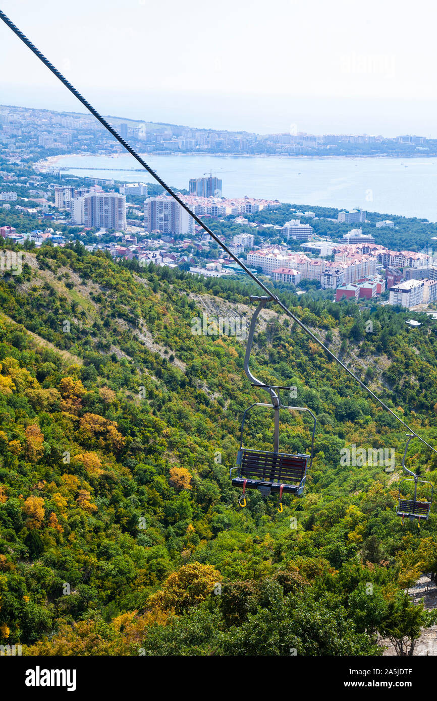 Funicular in the mountains. Summer mountains and cable car Stock Photo ...