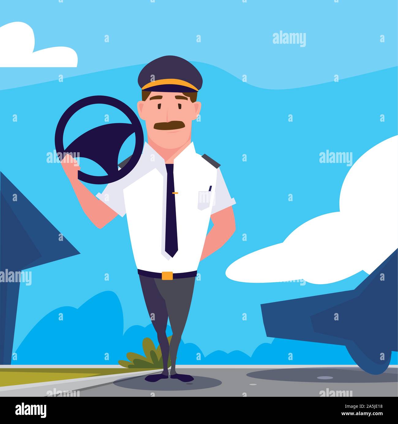 driver man holding a steering wheel vector illustration design Stock ...