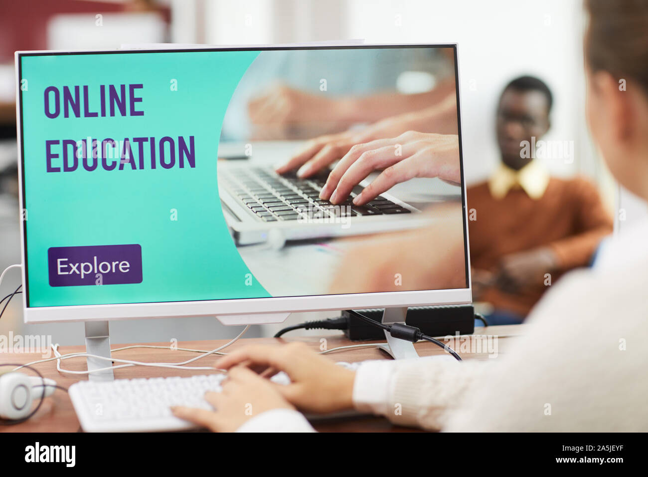 Online education website design with unrecognizable student using ...