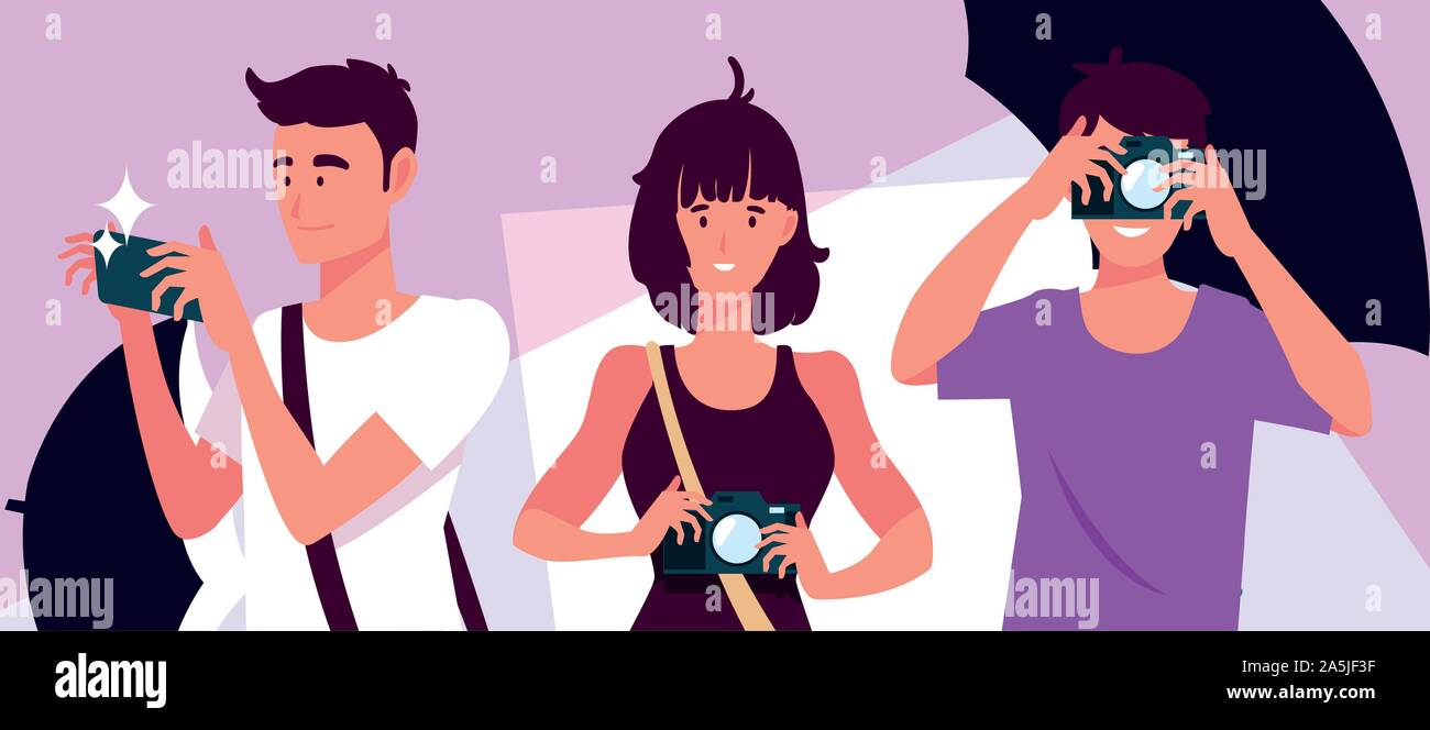 group of people with cameras in photo studio vector illustration design ...