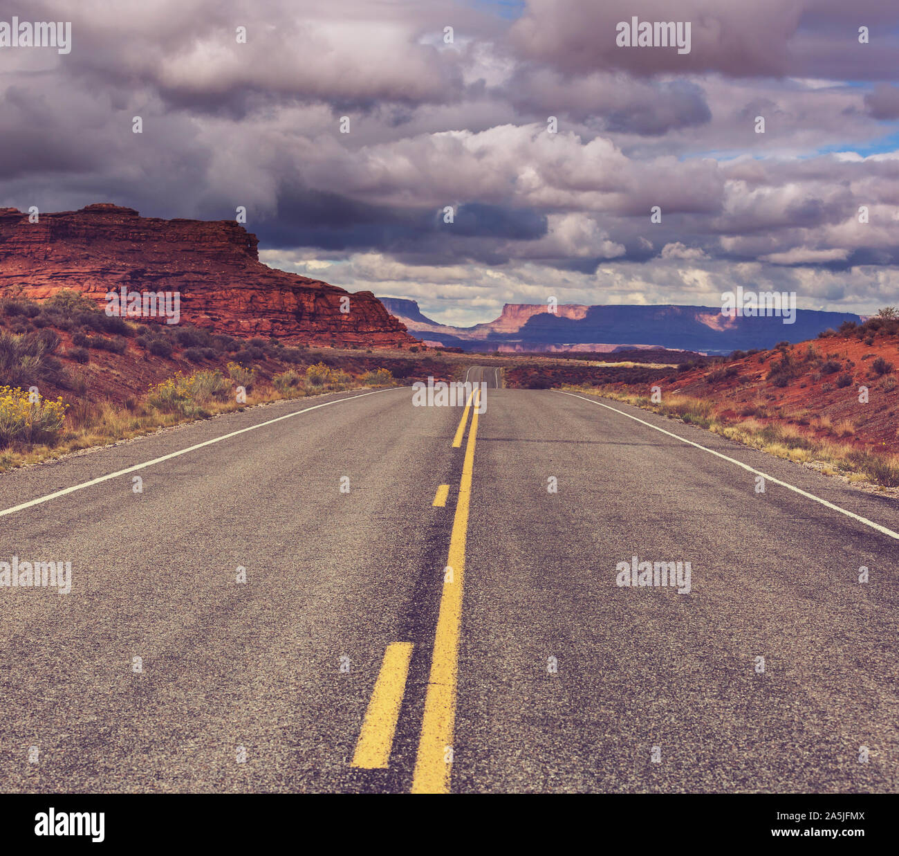 Road in the prairie country. Deserted natural travel background Stock ...
