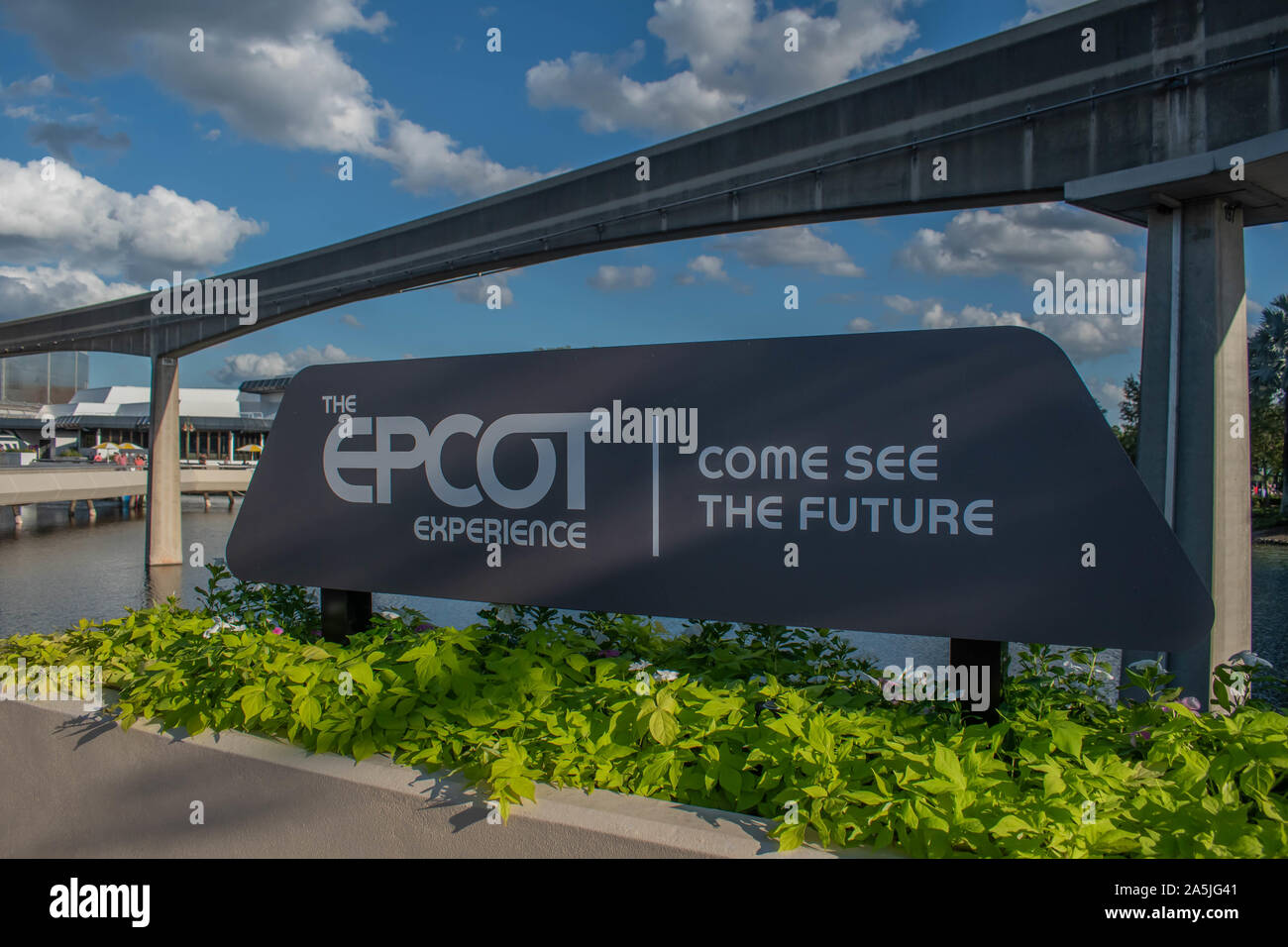 Orlando, Florida. October 10, 2019. The Epcot Experience sign at Walt ...