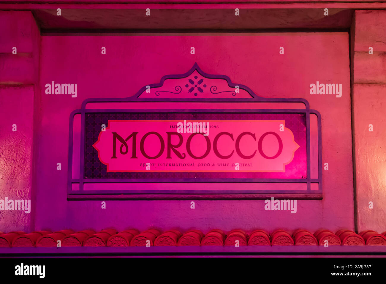 Orlando, Florida. October 10, 2019. Top view of Morocco sign at Epcot ...