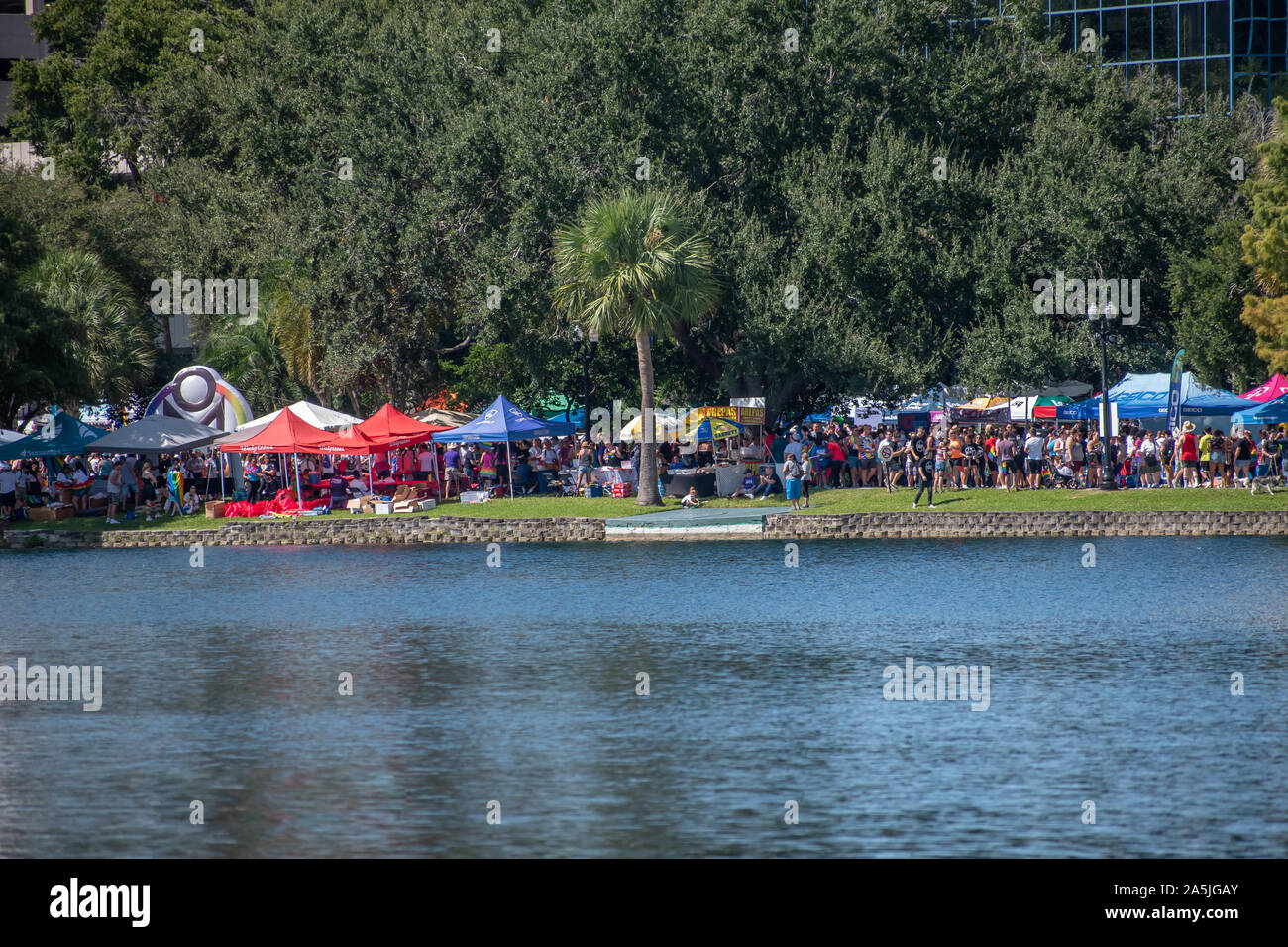 Orlando, Florida. October 12, 2019. Colorful stands in dock side on ...