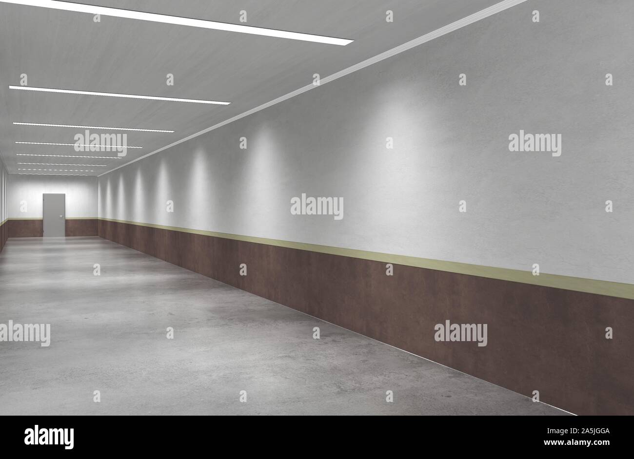 long corridor with doors, interior visualization, 3D illustration Stock ...