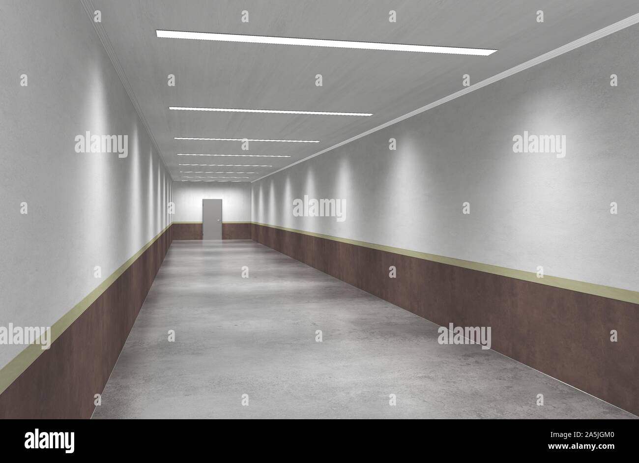 long corridor with doors, interior visualization, 3D illustration Stock ...