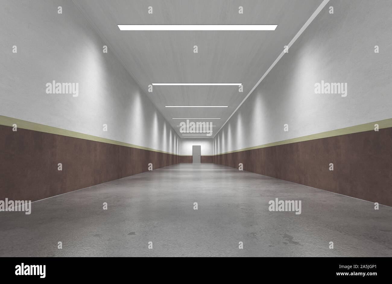 long corridor with doors, interior visualization, 3D illustration Stock ...