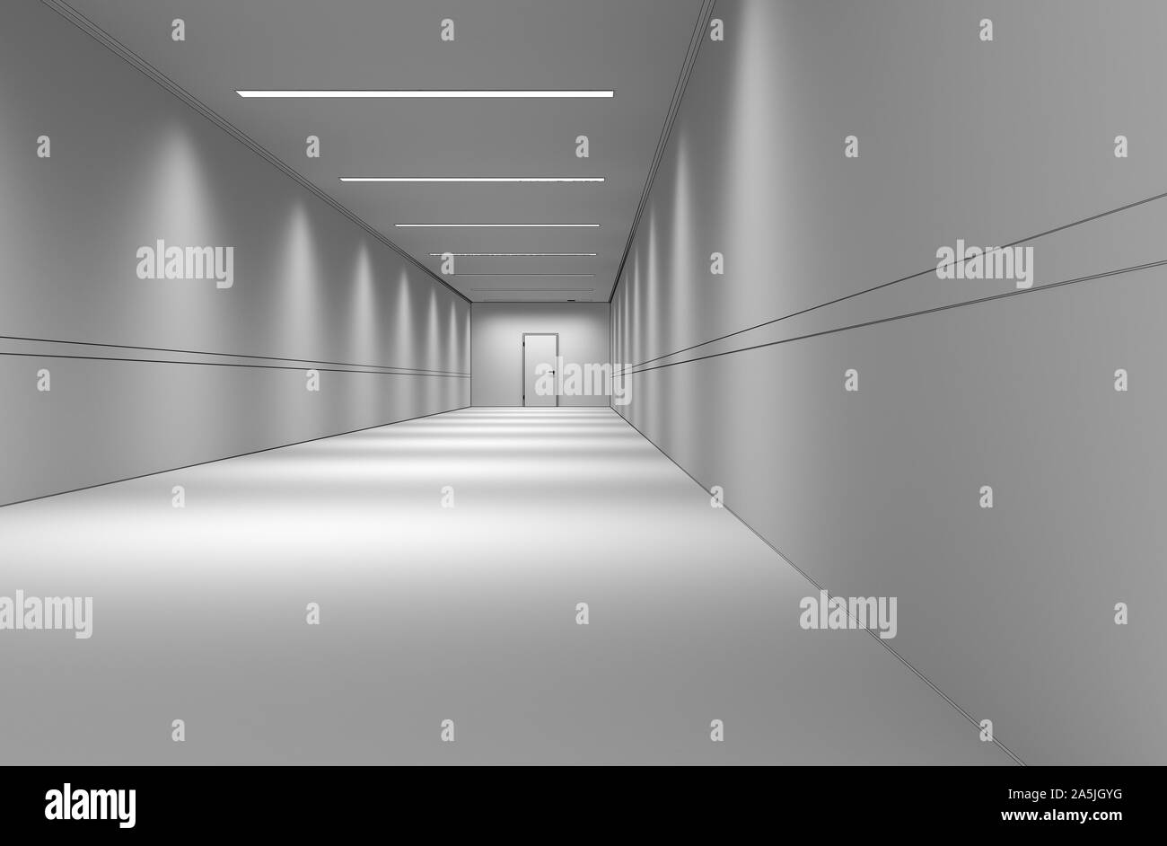 long corridor with doors, interior visualization, 3D illustration Stock ...