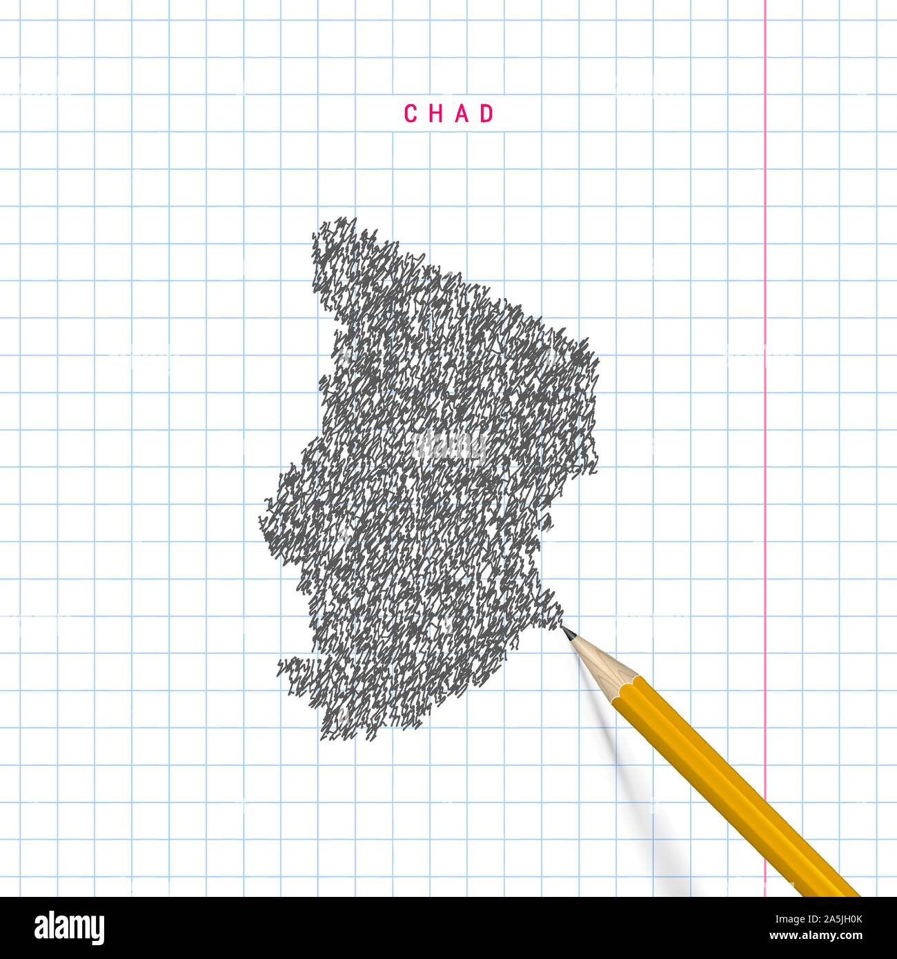 Chad sketch scribble map drawn on checkered school notebook paper ...