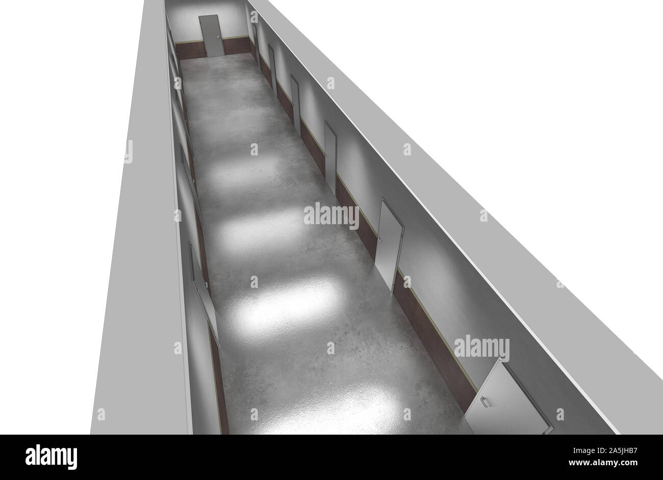 long corridor with doors, interior visualization, 3D illustration Stock ...