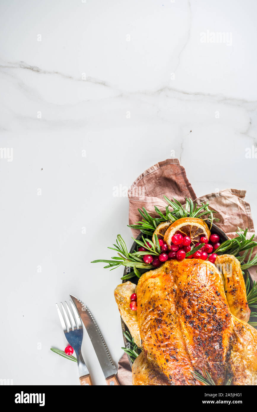 Traditional Christmas and Thanksgiving roasted whole chicken with fruit ...